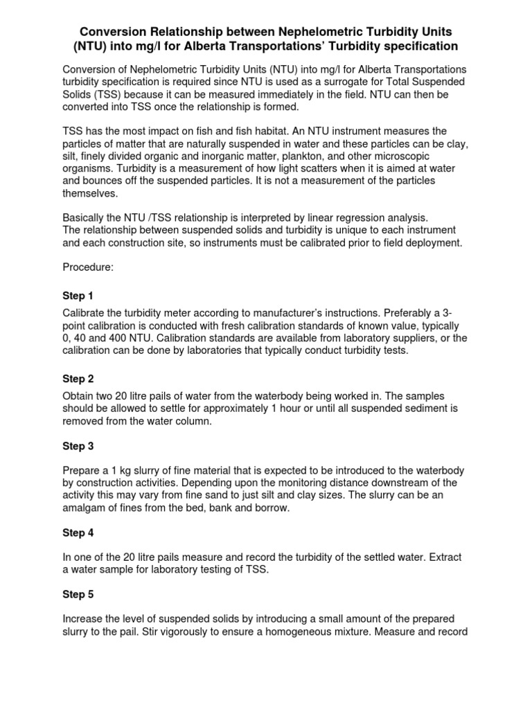 The Conversion of Nephelometric Turbidity Units | PDF | Calibration ...