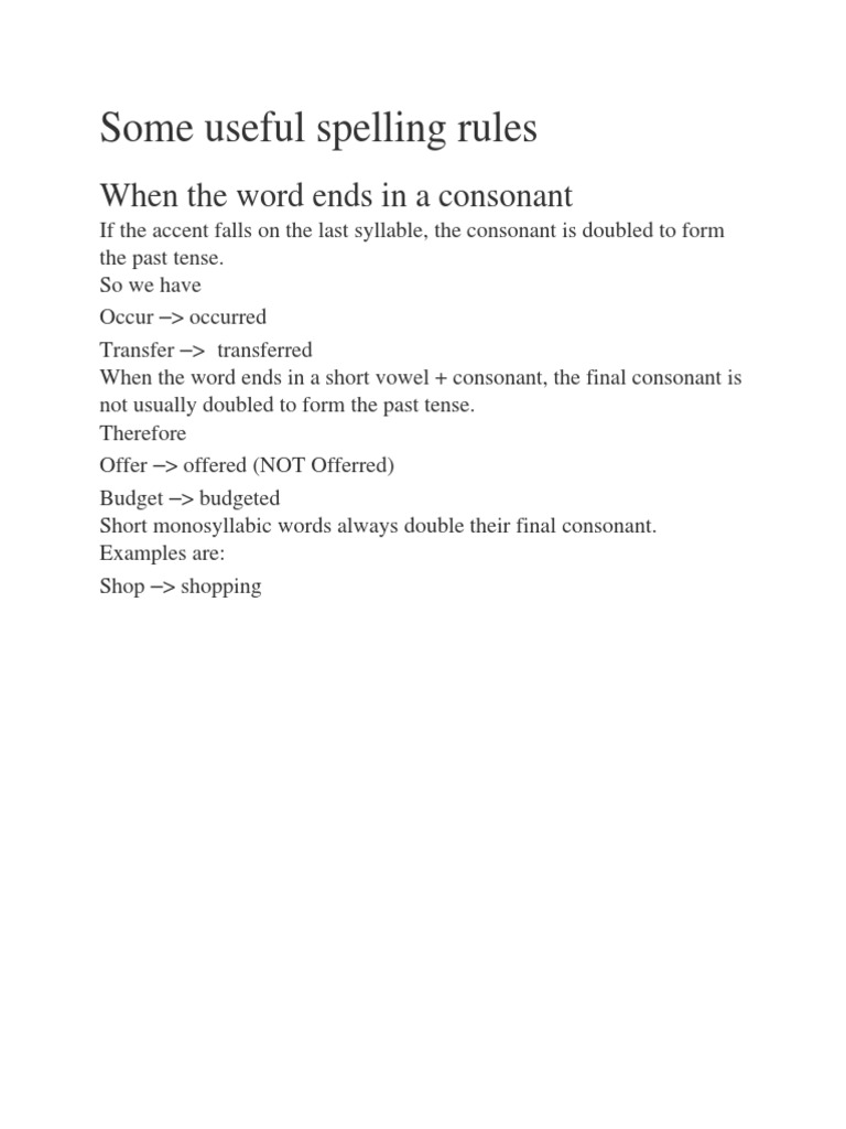 Some Useful Spelling Rules: When The Word Ends in A Consonant | PDF