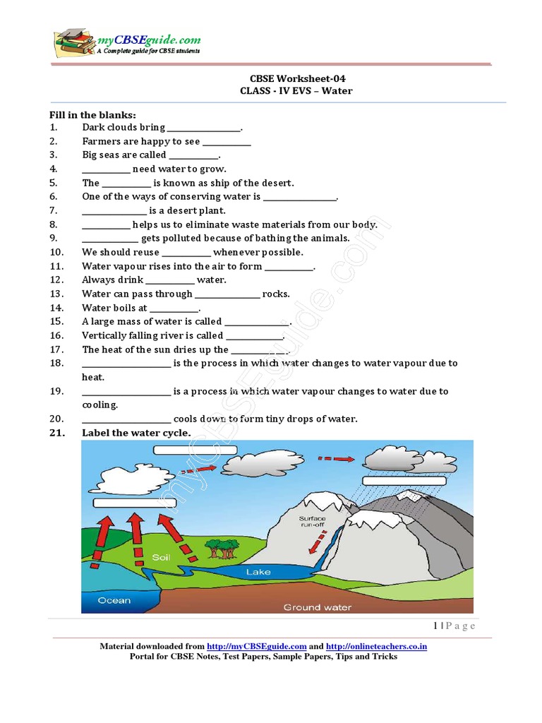 Class 4 EVS Water Worksheet Answers | PDF