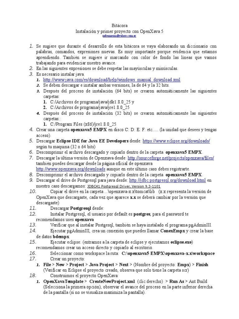 05 Bitacora Instalar Openxava 5 | PDF | Postgre Sql | Java (lenguaje de programación)