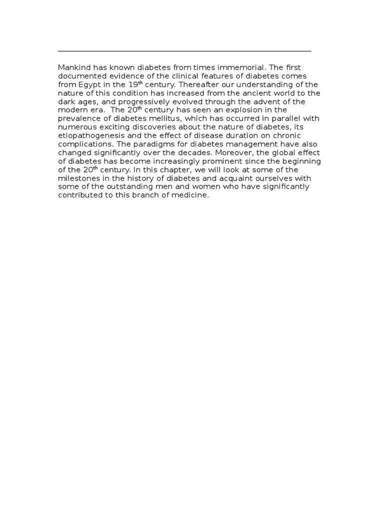 History of Diabetes Mellitus Milestones | PDF | Science & Mathematics