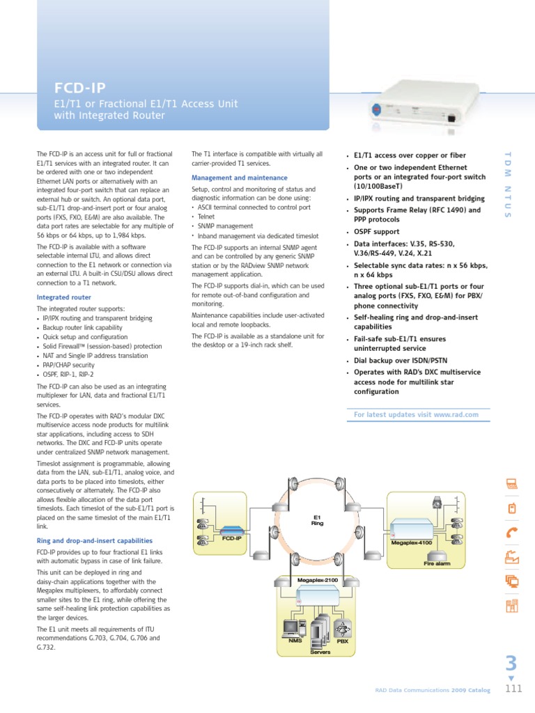 Fcd-Ip: E1/T1 or Fractional E1/T1 Access Unit With Integrated Router ...