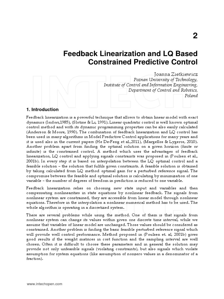 Feedback Linearization and LQ Based Constrained Predictive Control | PDF | Mathematical ...
