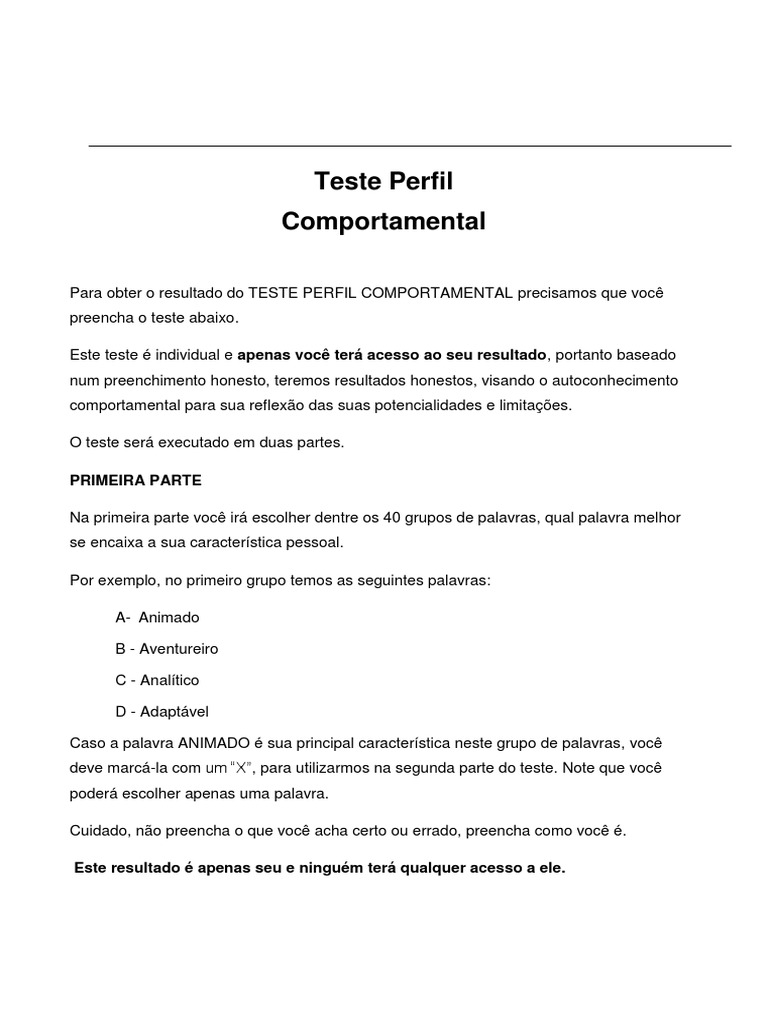Teste Perfil Comportamental Atualizado DISC | PDF | Psicologia