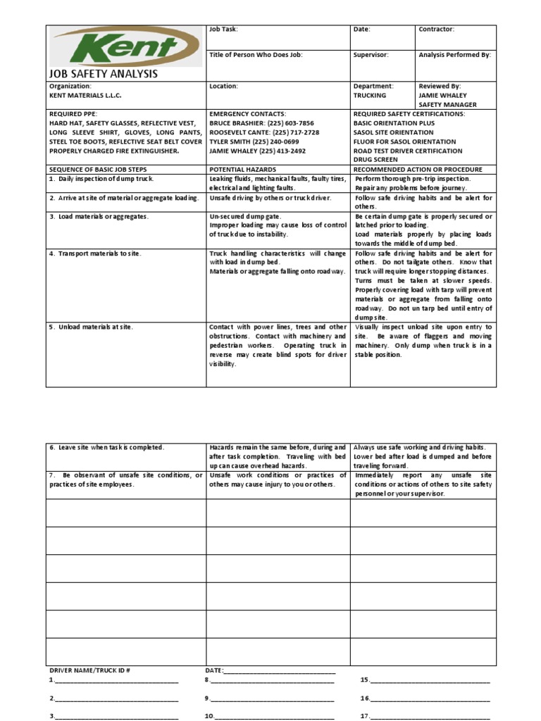 Dump Truck transportation Jsa | Truck | Land Transport