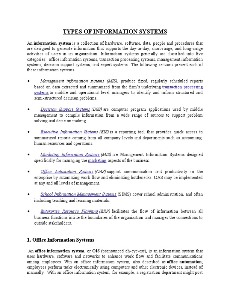 Notes-Types of Information Systems | PDF | Decision Support System ...