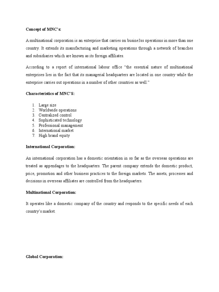 Concept of MNC | PDF | World Trade Organization | Multinational Corporation