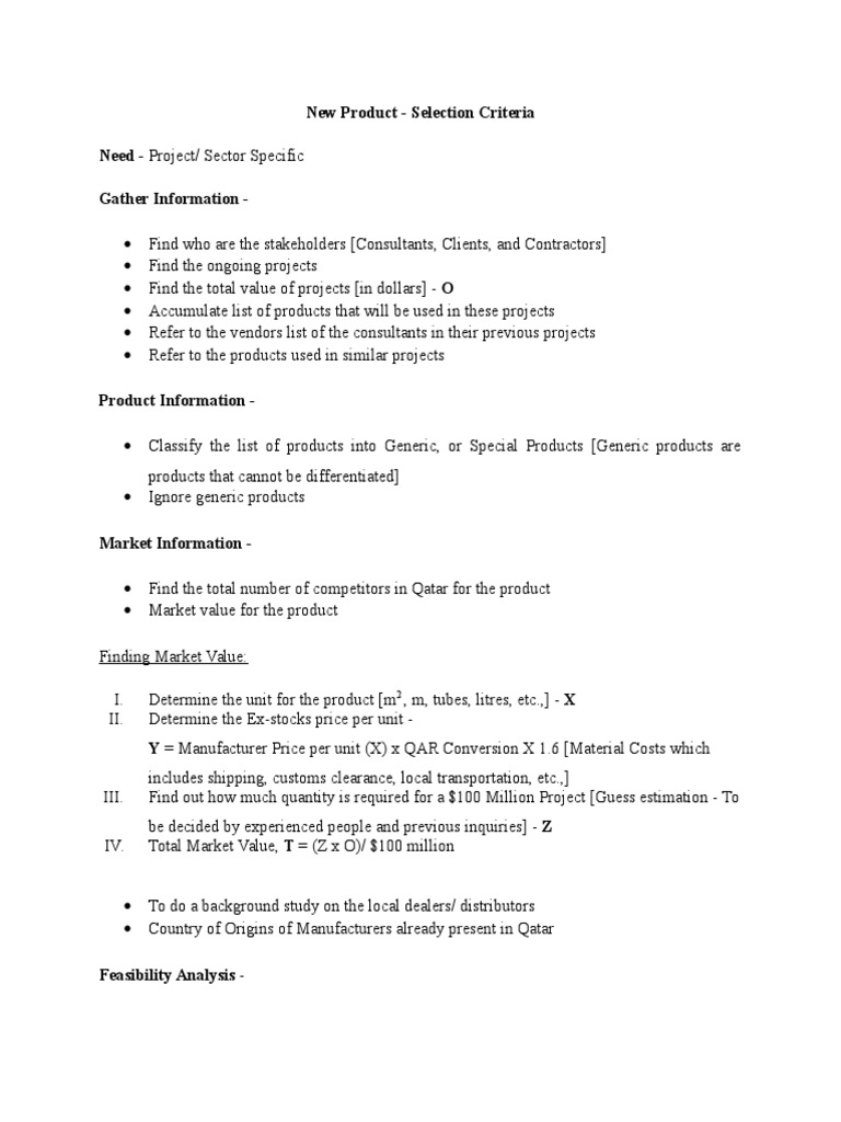New Product Selection Criteria Guide | PDF | Business | Art