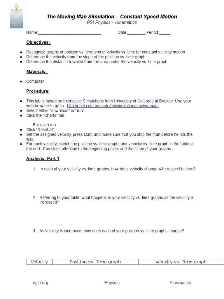 The Moving Man Simulation Lab 2013-08-19 | PDF | Velocity | Speed