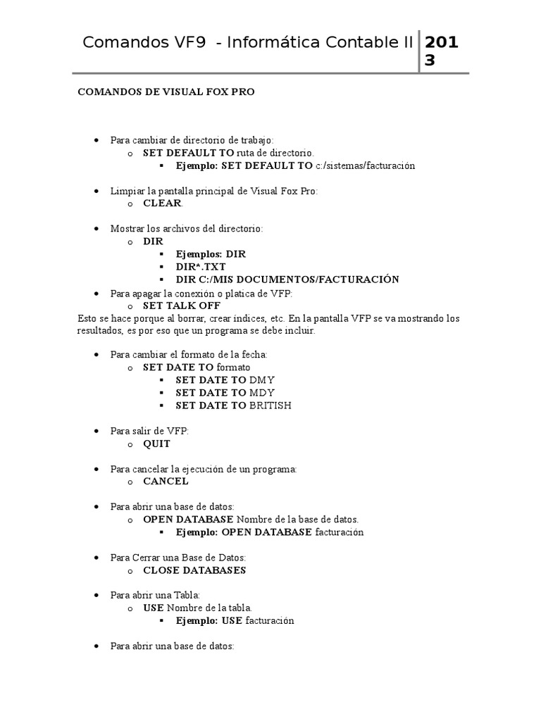 Comandos Fox | PDF | Bases de datos | Arquitectura de Computadores