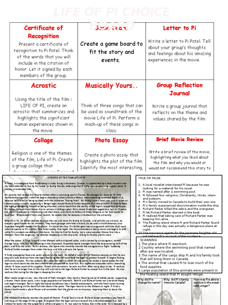 Life of Pi Worksheet | PDF | Tiger | Religion And Belief