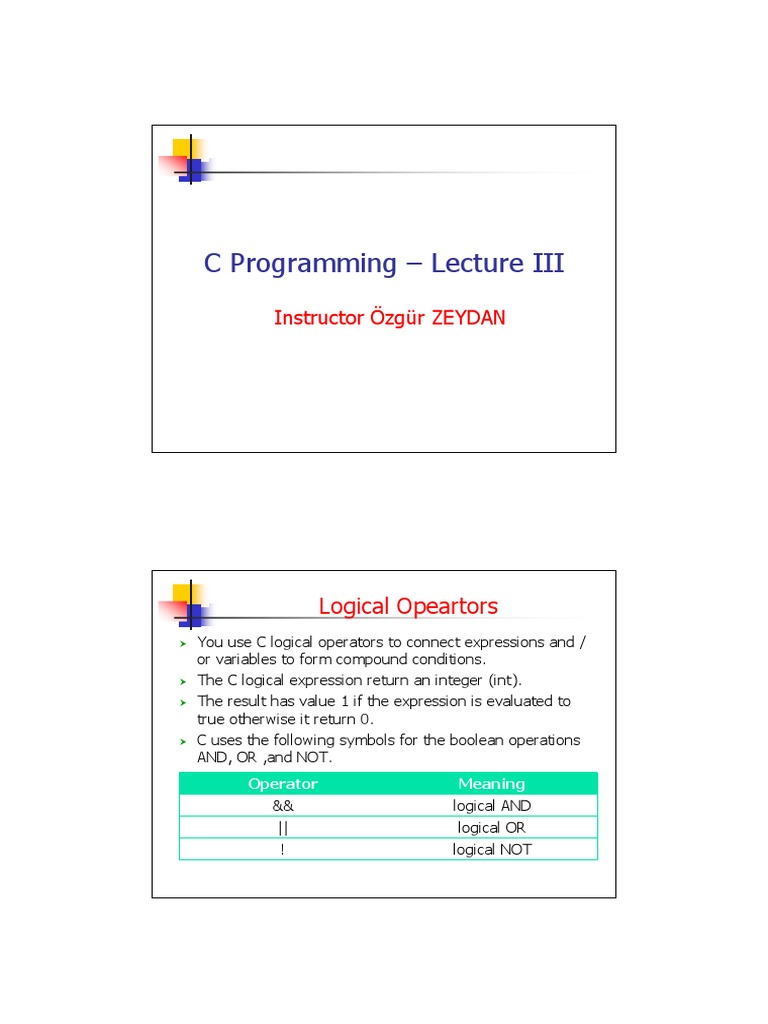 C Programming Lecture Iii Pdf Control Flow C Programming Language 