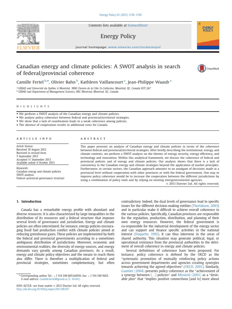 SWOT Analysis of Canadian Energy Policies | PDF | International Energy ...
