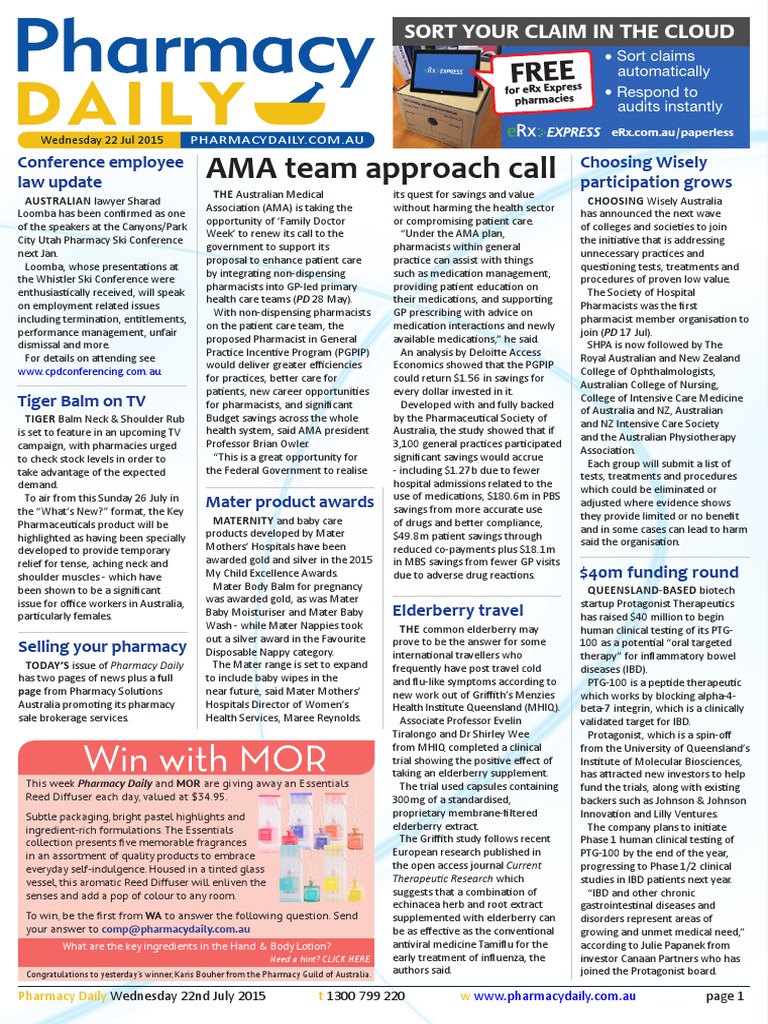 Pharmacy Daily For Wed 22 Jul 2015 - AMA Team Approach Call, Choosing ...