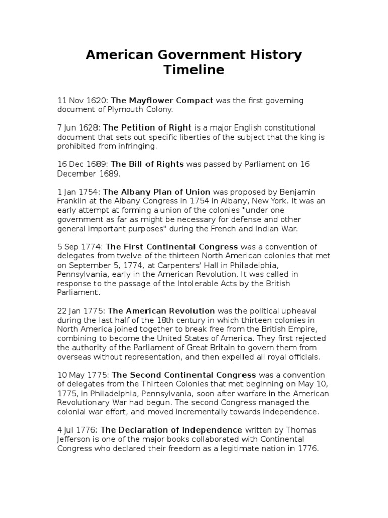 American Government History Timeline | PDF | United States Constitution ...