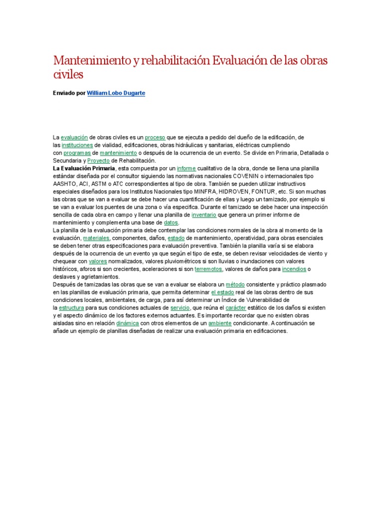 Mantenimiento y Rehabilitación Evaluación de Las Obras Civiles | PDF ...
