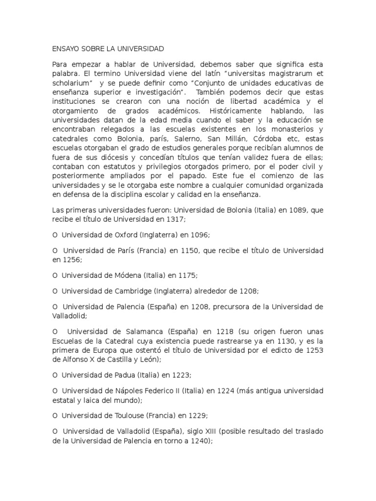 Ensayo Sobre La Universidad | PDF | Universidad | España