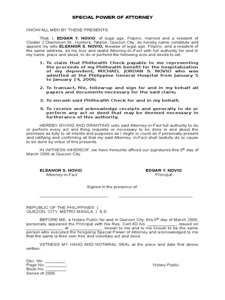 Spa Philhealth | PDF | Power Of Attorney | Notary Public