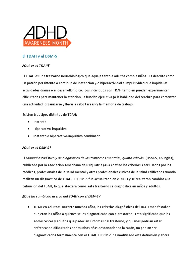 El TDAH y El DSM 5 | Trastorno por Déficit de Atención e Hiperactividad (TDAH) | Manual ...