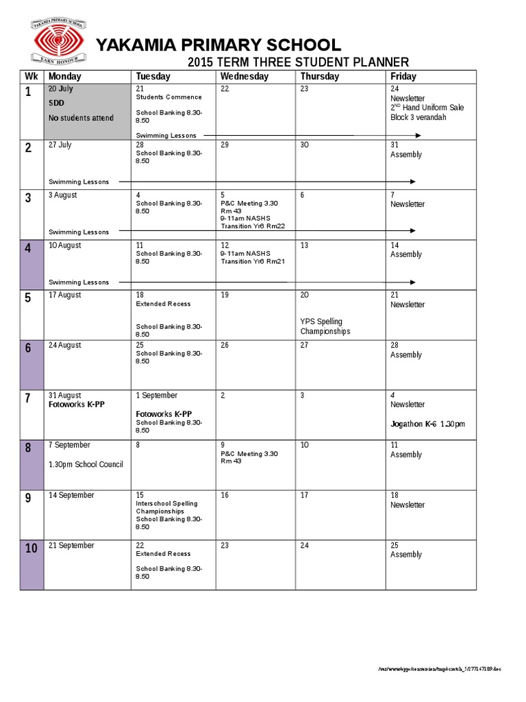 Term Three 2015 Student Planner | PDF
