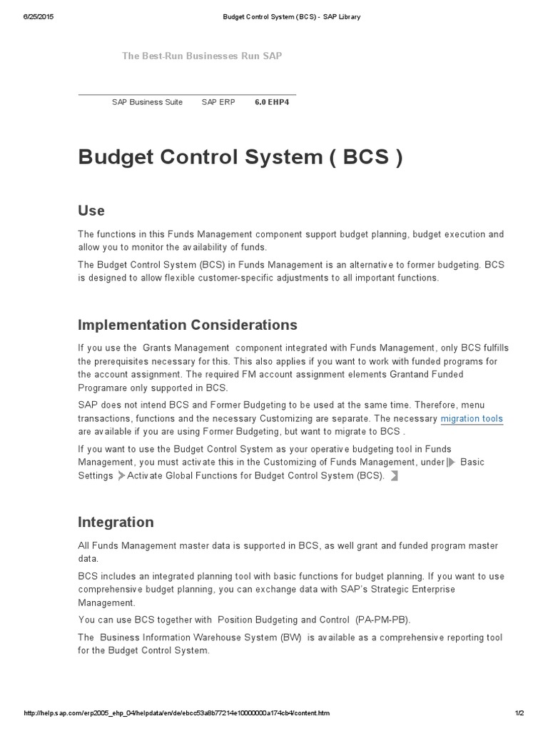 Budget Control System (BCS) | PDF | Sap Se | Information Technology ...