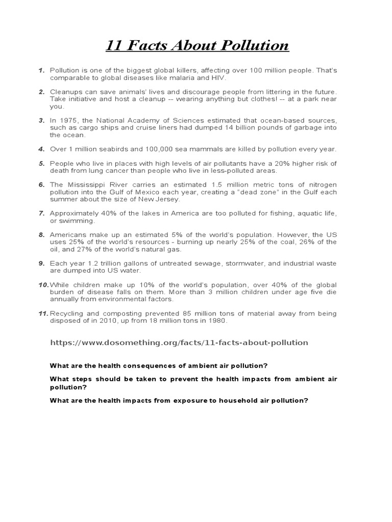 11 Facts About Pollution | PDF | Air Pollution | Pollution