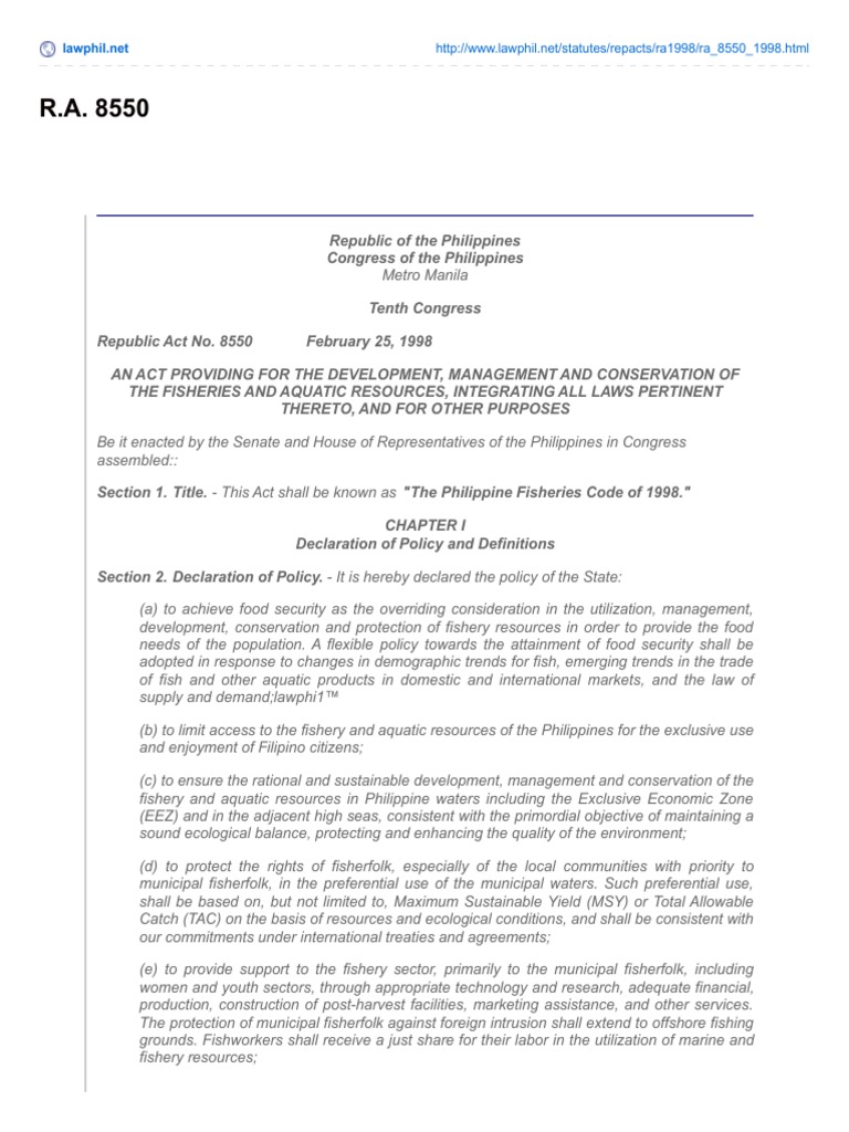 Philippine Fisheries Code 1998 | PDF | Coral | Aquatic Ecosystem
