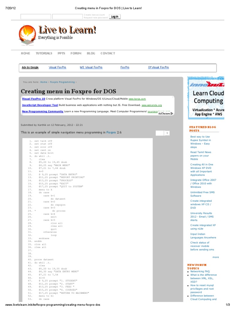 Creating Menu in Foxpro for DOS _ Live to Learn! | Microsoft Windows ...