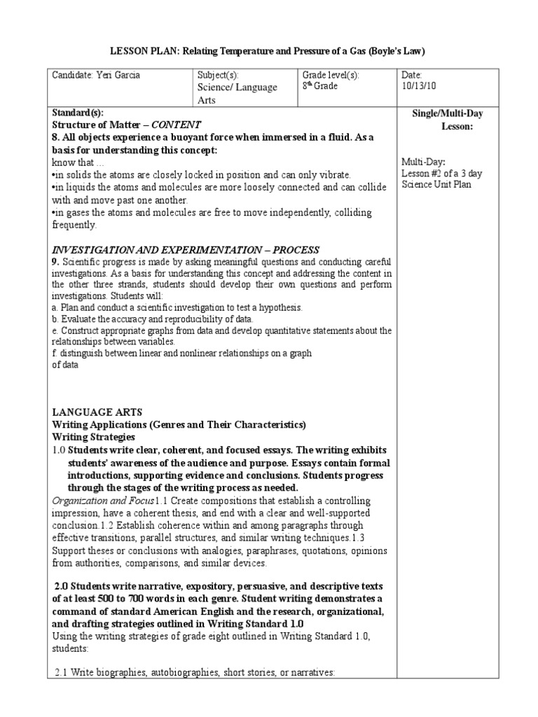 S C Boyles Law Lab Lesson Plan | PDF | Gases | Scientific Method