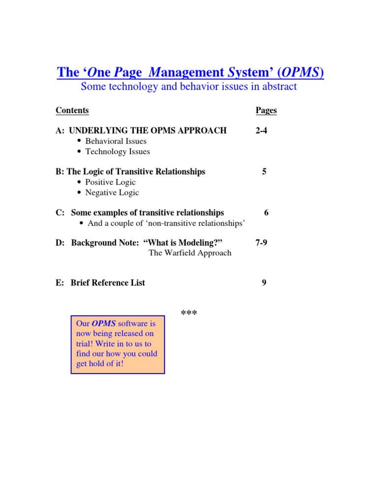 The One Page Management System' (OPMS) | PDF | System | Design