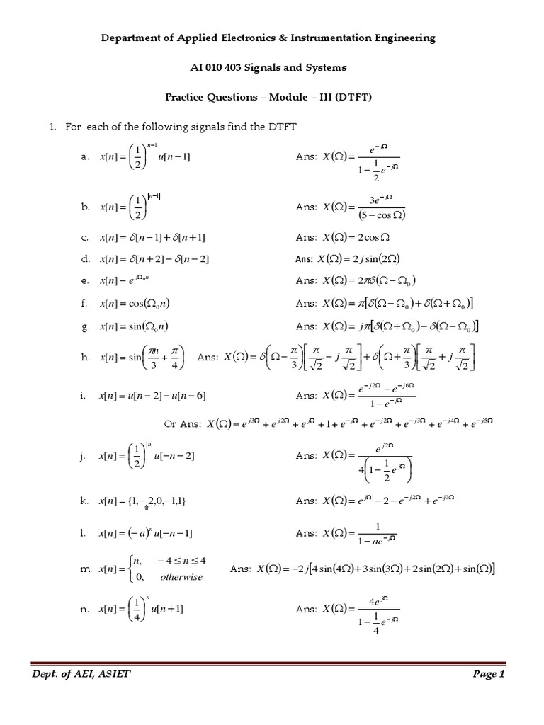 DTFT Problems | PDF | Systems Science | Areas Of Computer Science