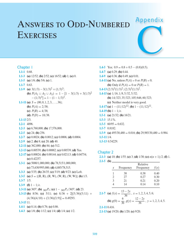 Probability and Statistical Inference, 9ed (Odd Ans) | Download Free ...