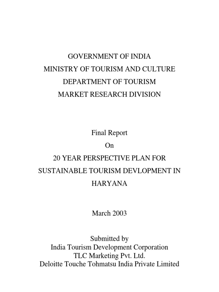 20 Year Perspective Plan for Sustainable Tourism Development in Haryana ...