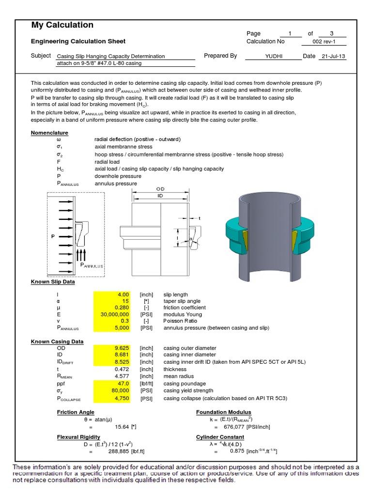 Casing Hanger Calculation | PDF | Casing (Borehole) | Chemical Product ...