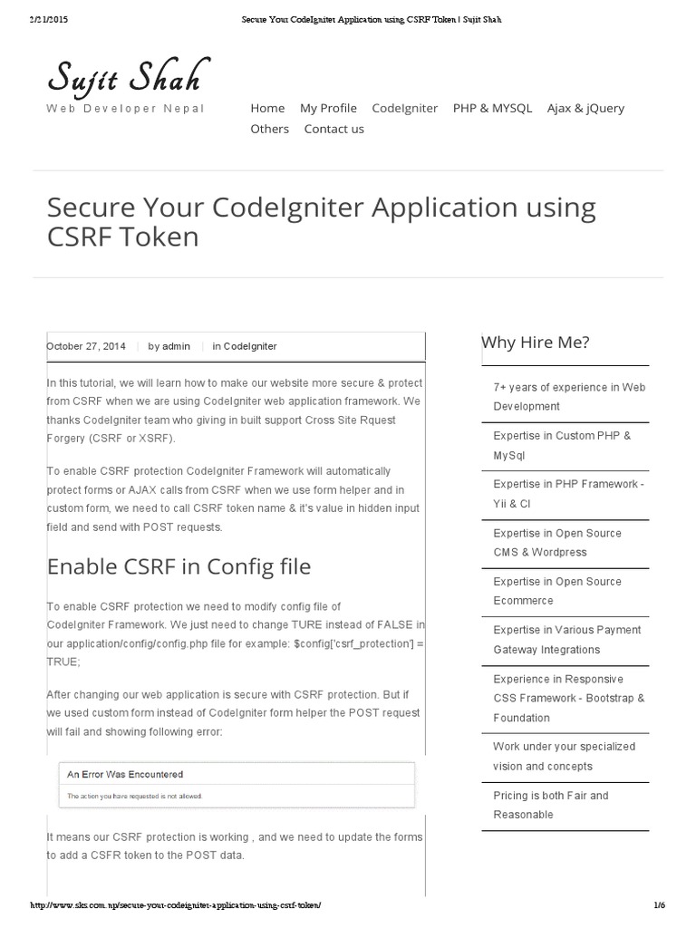 Secure Your Codeigniter Application Using Csrf Token Sujit Shah Pdf Ajax Programming Php