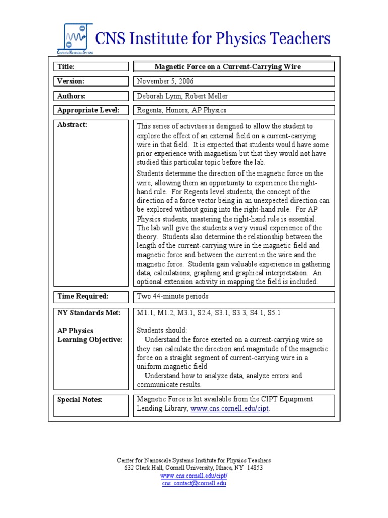 Magnetic Force Lab for Physics Students | PDF | Magnetic Field | Compass