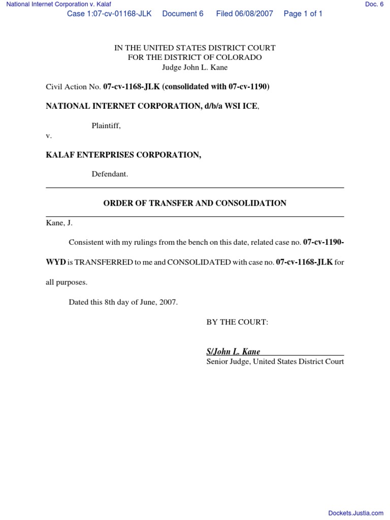 Court Order: Case Consolidation 07-cv-1168 | PDF | Law