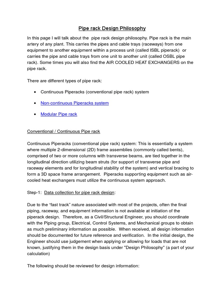 Pipe Rack Design Guidelines | PDF | Beam (Structure) | Pipe (Fluid ...