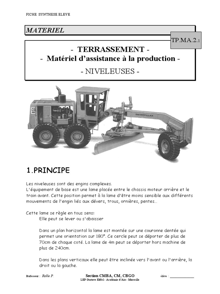 Fonctionnement et utilisation des niveleuses | PDF | Technologie et ...
