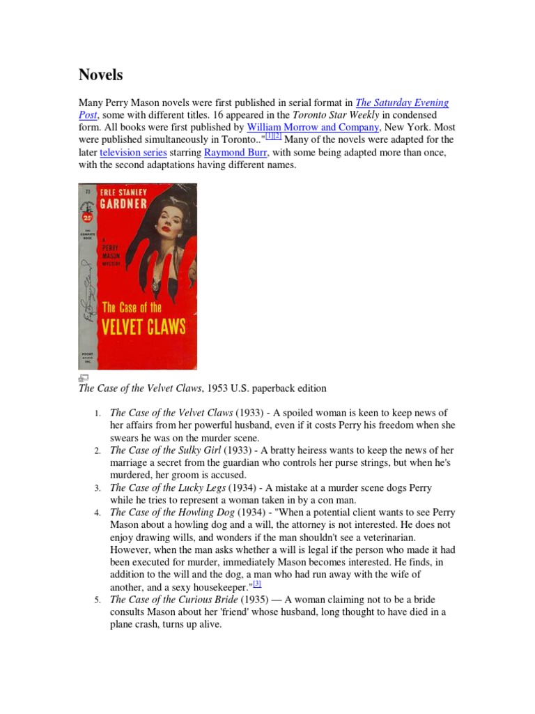 Perry Mason Novels Overview and Order | PDF | Crime Thriller | Prosecution