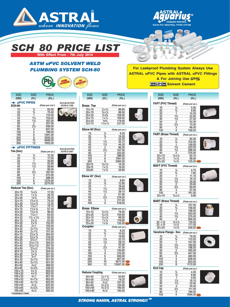 Astral Upvc Sch80 Pipes and Fittings Pricelist | PDF | Plumbing | Pipe (Fluid Conveyance)
