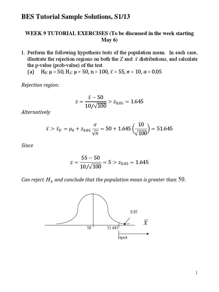 Hypothesis Testing Tutorial Exercises | PDF | Statistical Hypothesis ...