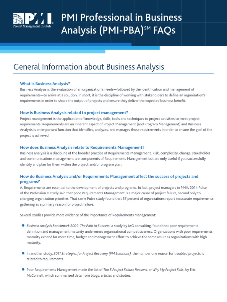 PMI-PBA FAQs v2 | PDF | Business Analysis | Project Management