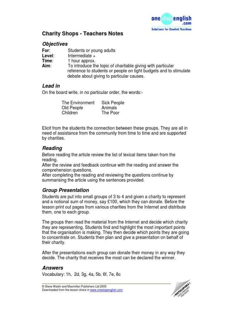 Charity Shops | PDF | Reading Comprehension | Society
