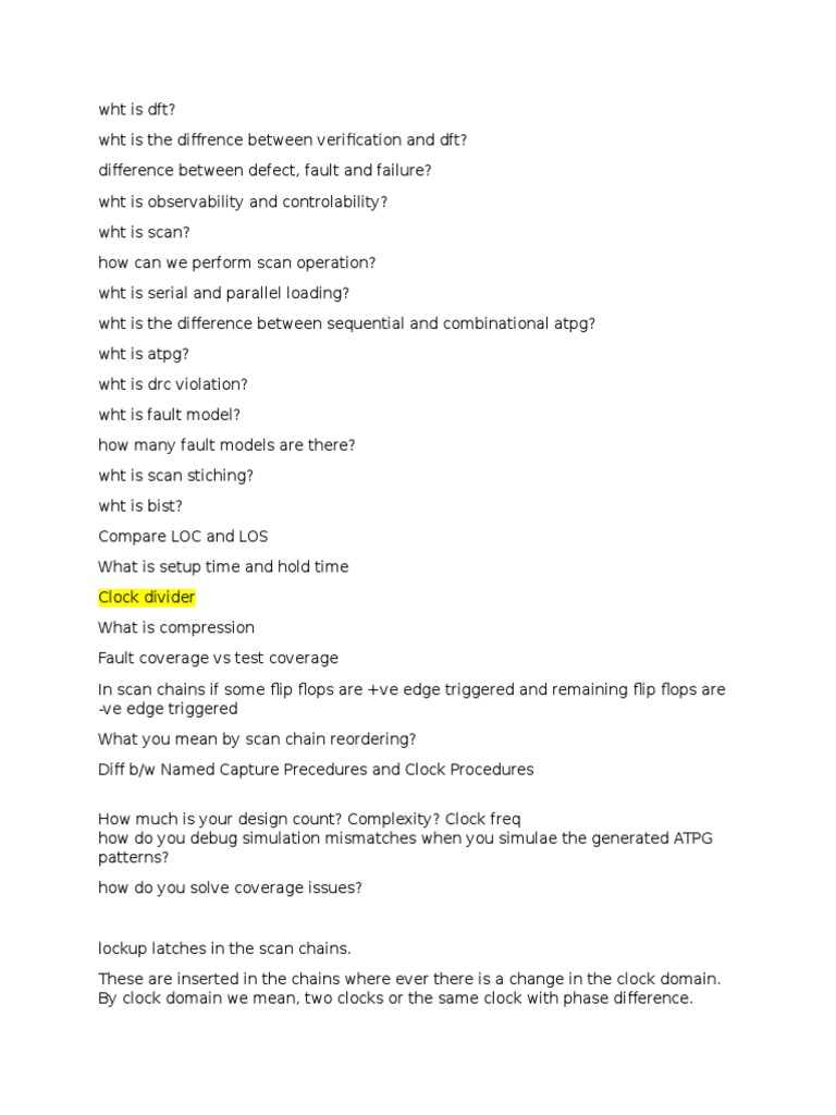 Interview Questions For DFT | PDF | Digital Technology | Computer Data