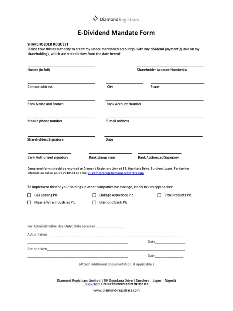 E-Dividend Mandate Form for Shareholders | PDF | Business | Law