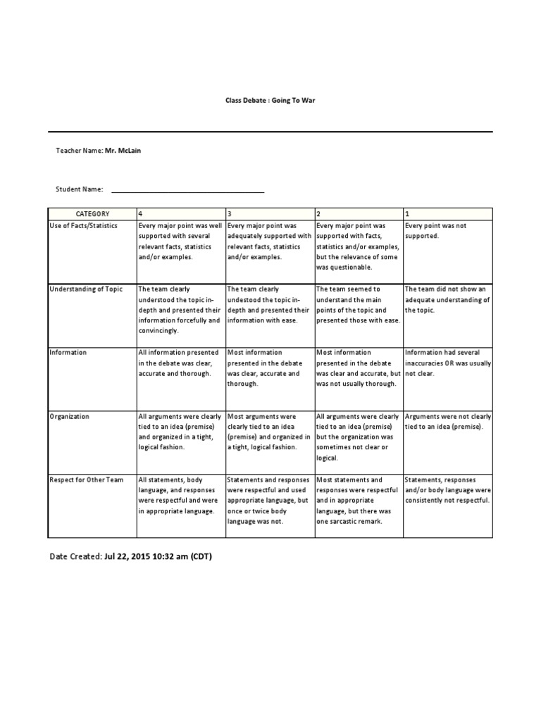 Class Debate Evaluation Rubric | PDF | Argument | Epistemology