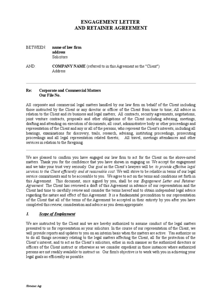 Sample Engagement Retainer | PDF | Costs In English Law | Payments