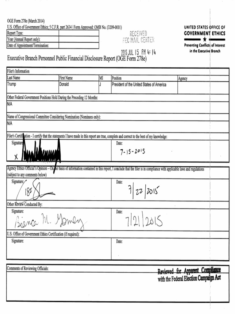 Donald Trump Personal Financial Disclosure Report | PDF | Donald Trump ...