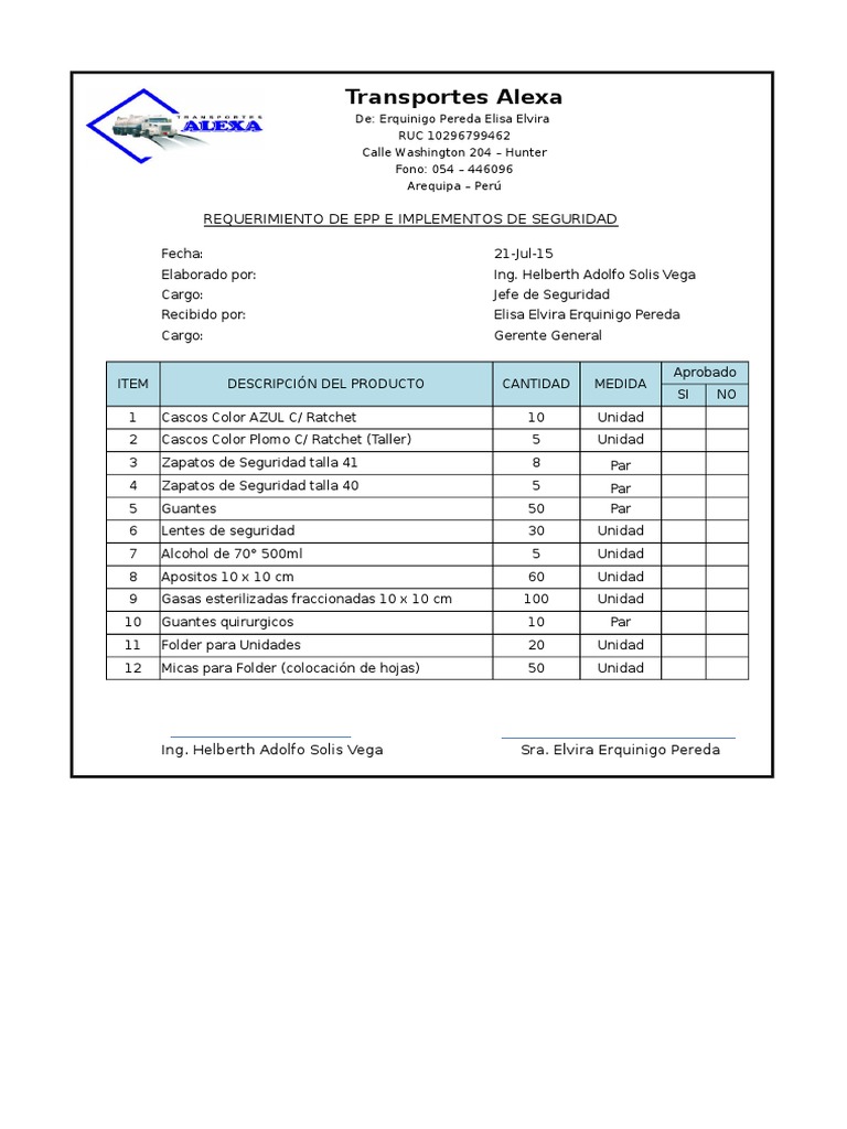 Formato de Requerimiento de EPP | PDF